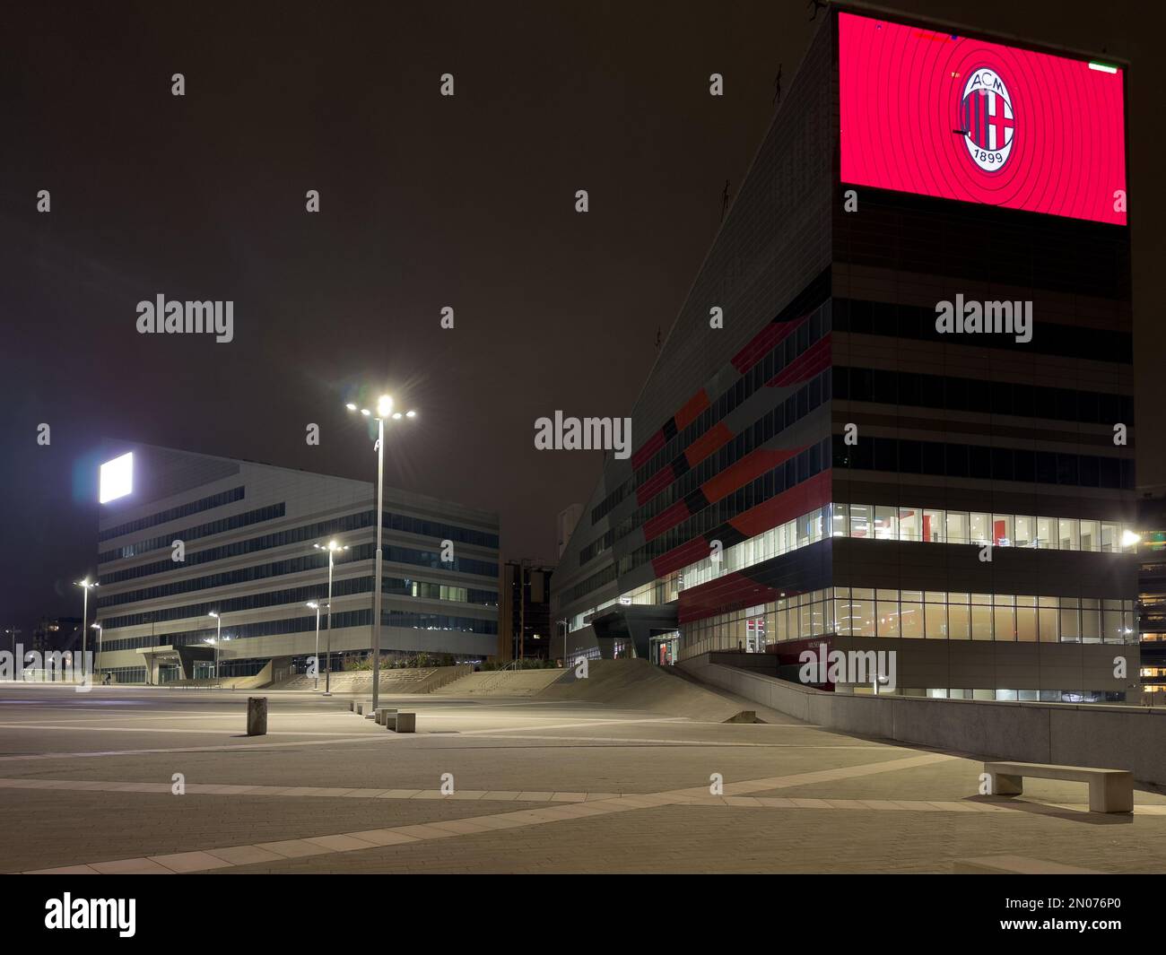 Casa Milan, in the Portello District, by night, Milan, Italy Stock ...