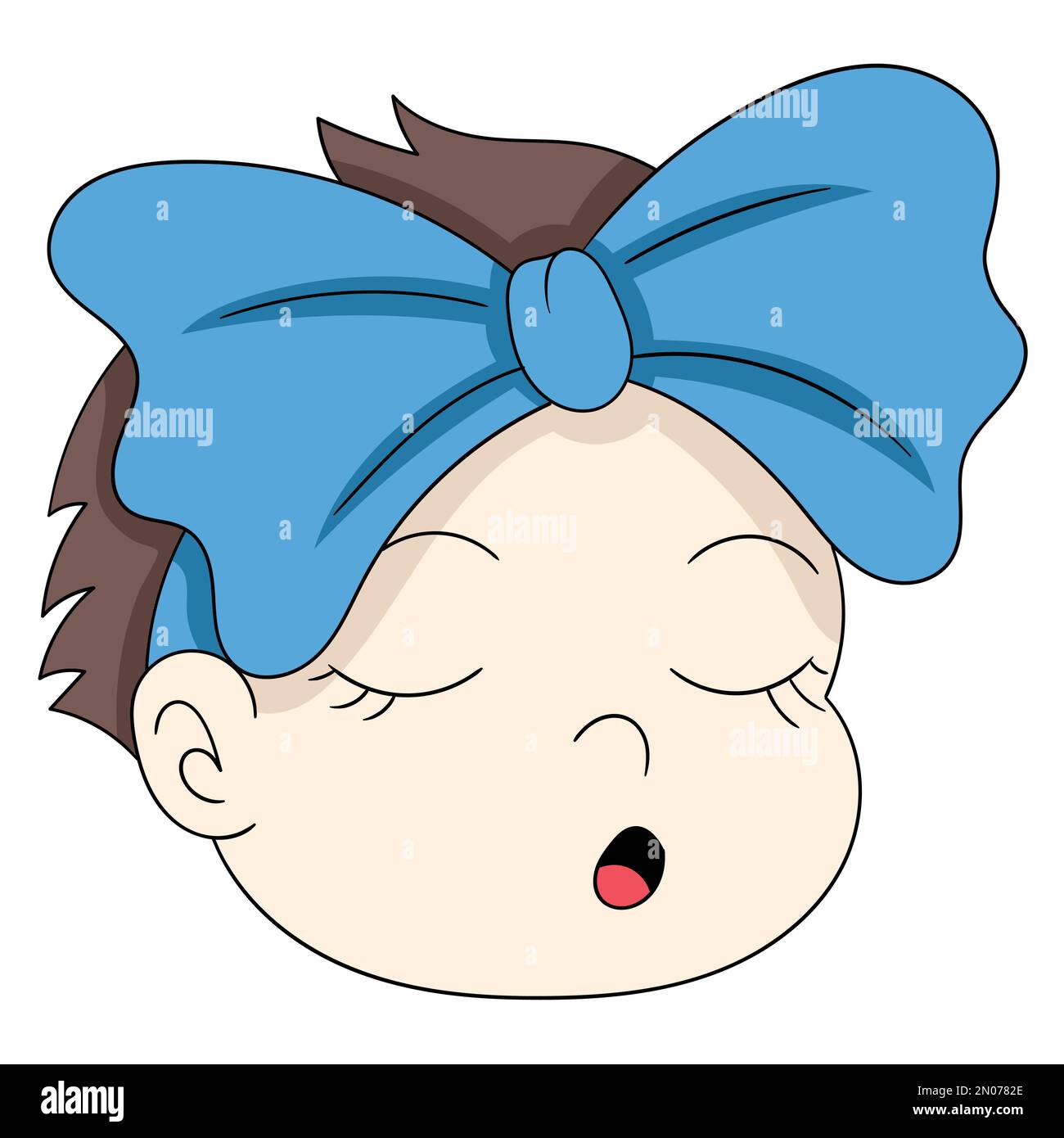 cute baby girl head emoticon wearing a ribbon on her head Stock Vector ...