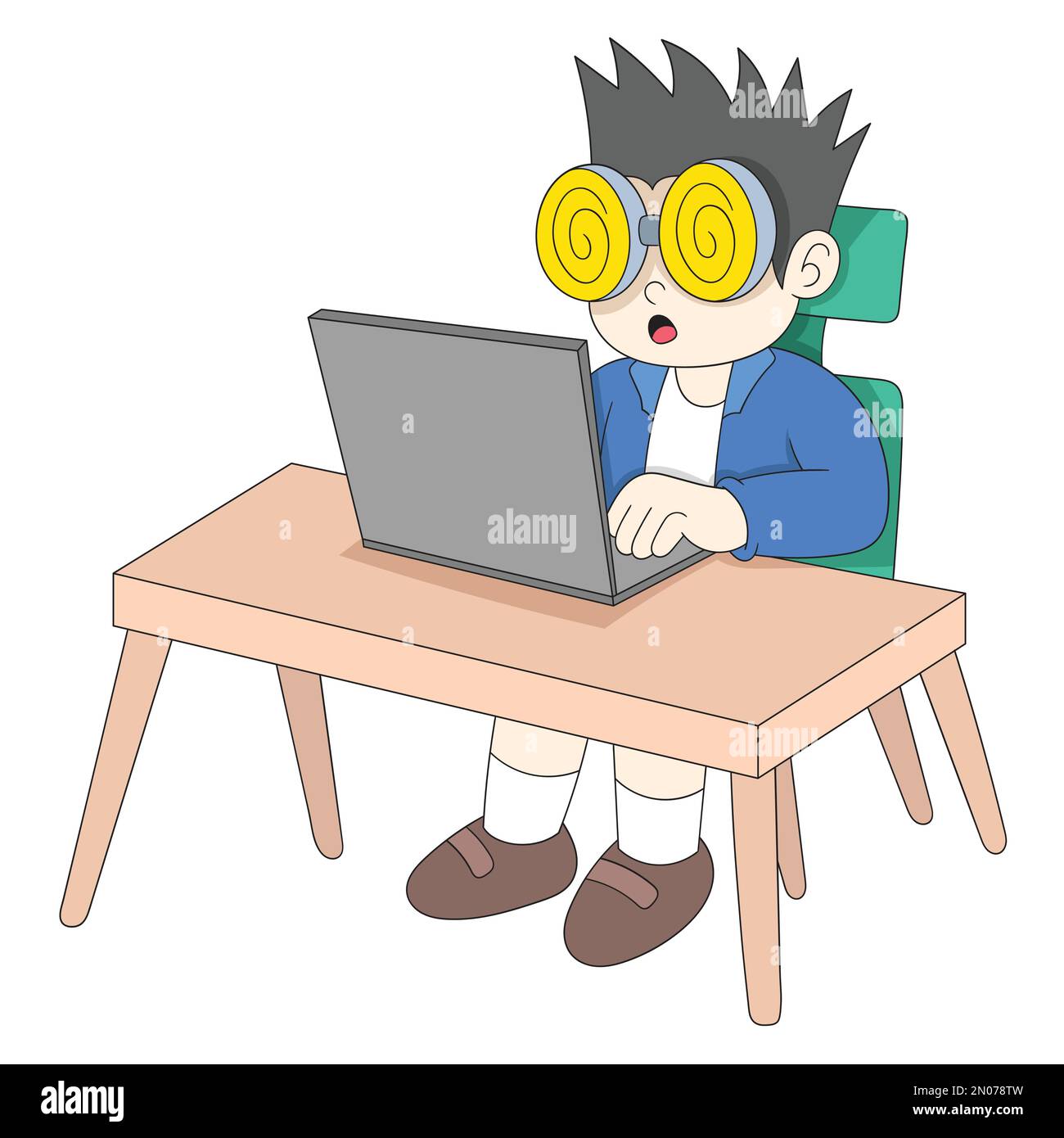 nerd boy is sitting in front of laptop Stock Vector Image & Art - Alamy
