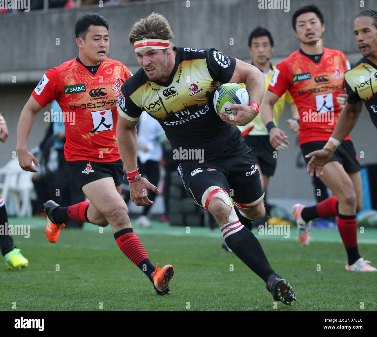 South Africa's Lions' Jaco Kriel scores a try against Japan's Sunwolves ...