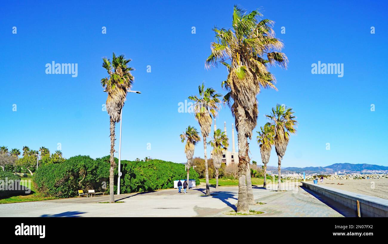 Gardens and beach of Sant Adria del Besos, Barcelona, Catalunya, Spain ...