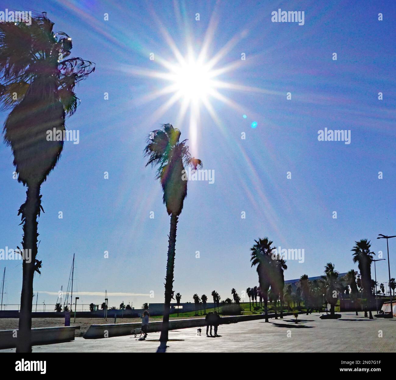 Gardens and beach of Sant Adria del Besos, Barcelona, Catalunya, Spain ...
