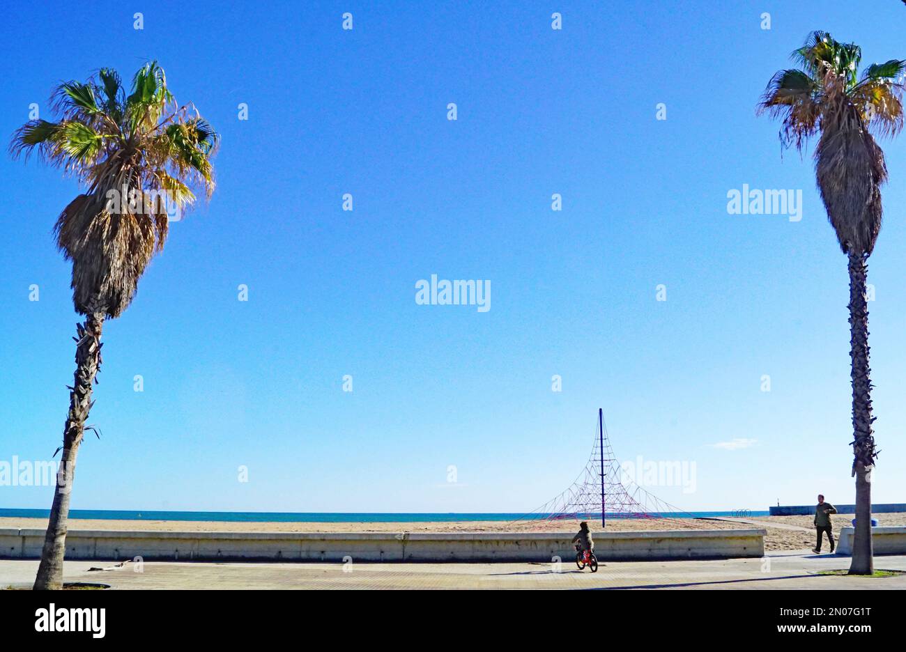 Gardens and beach of Sant Adria del Besos, Barcelona, Catalunya, Spain ...