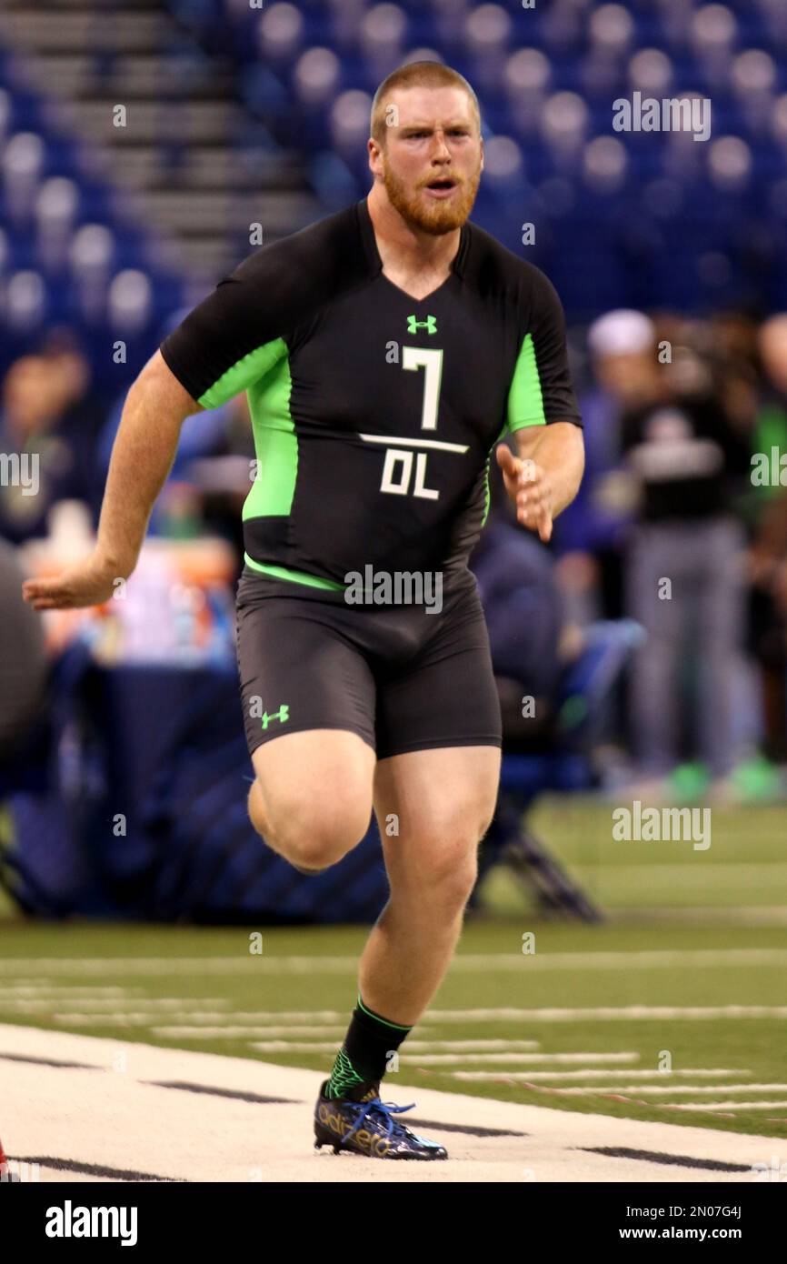 UCLA offensive lineman Jake Brendel during the 40 yard dash at the NFL ...