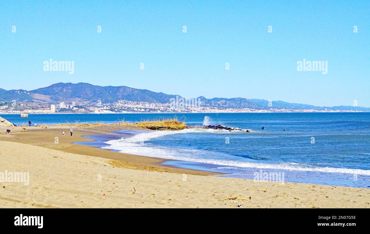 Gardens and beach of Sant Adria del Besos, Barcelona, Catalunya, Spain ...