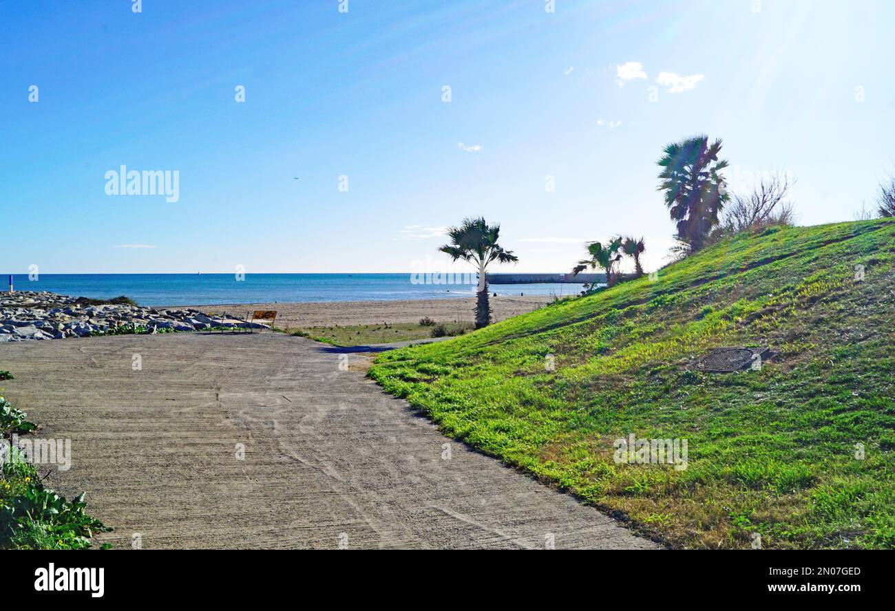 Gardens and beach of Sant Adria del Besos, Barcelona, Catalunya, Spain ...