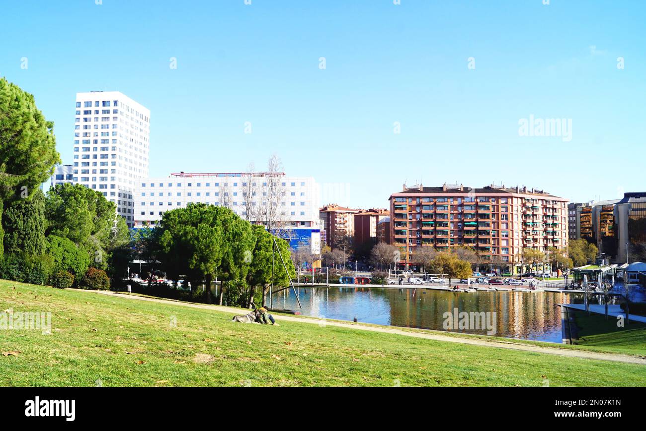 Catalunya park and urban landscape gardens and modern architecture in ...