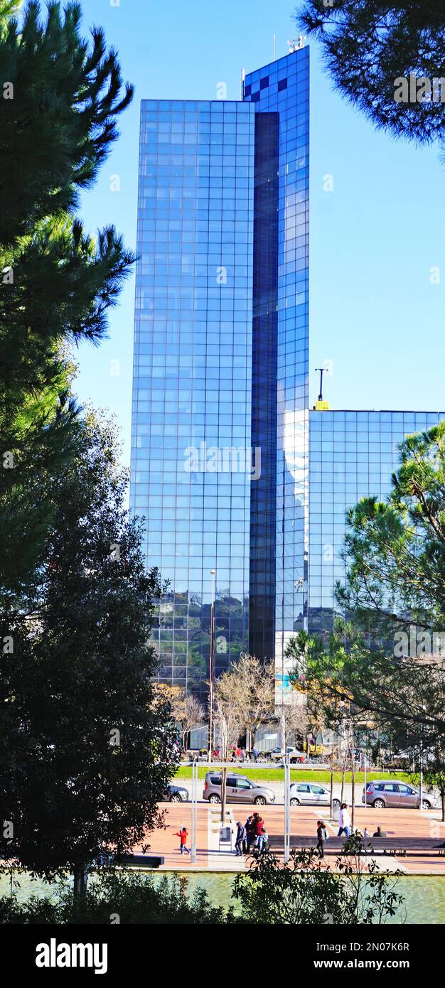 Catalunya park and urban landscape gardens and modern architecture in ...