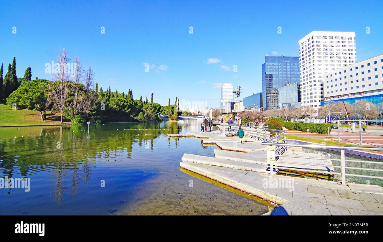 Catalunya park and urban landscape gardens and modern architecture in ...