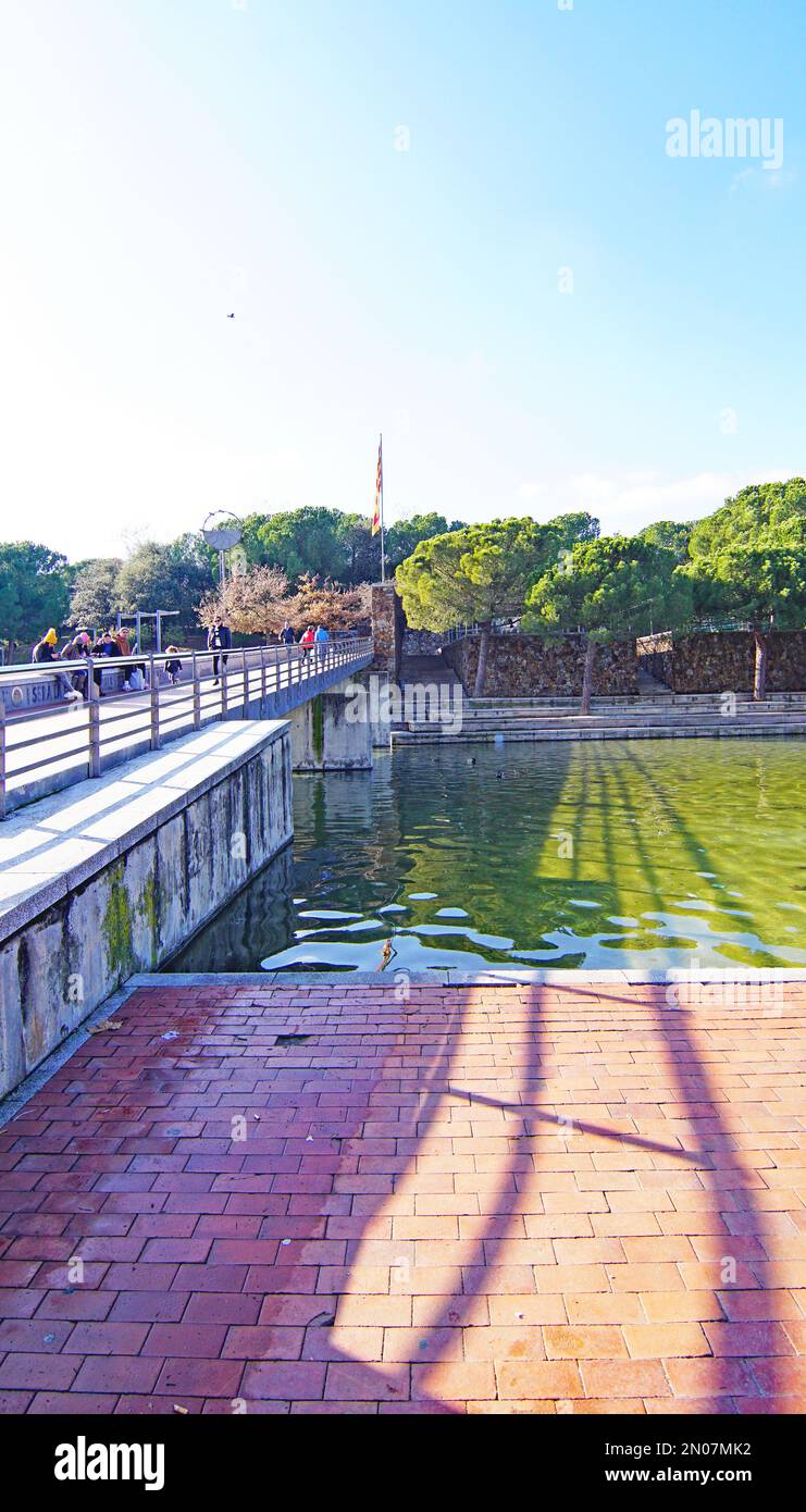 Catalunya park and urban landscape gardens and modern architecture in ...