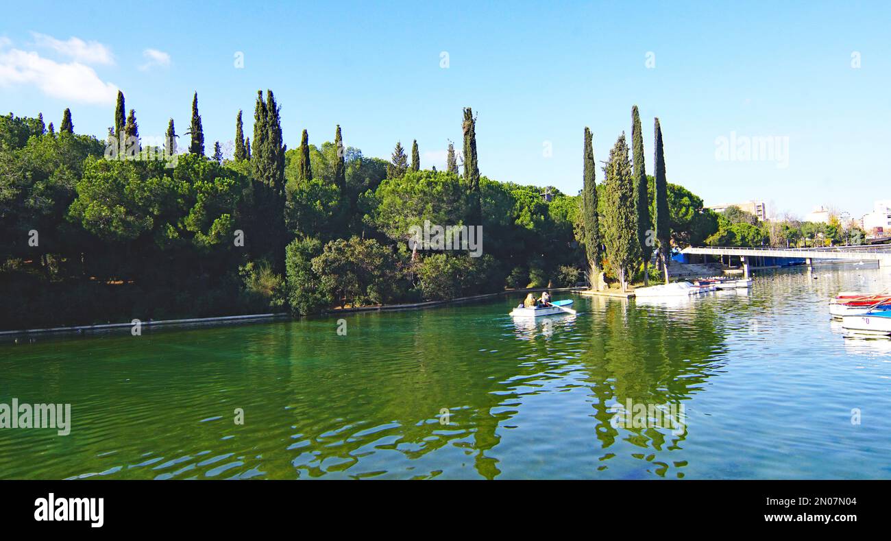 Catalunya park and urban landscape gardens and modern architecture in ...