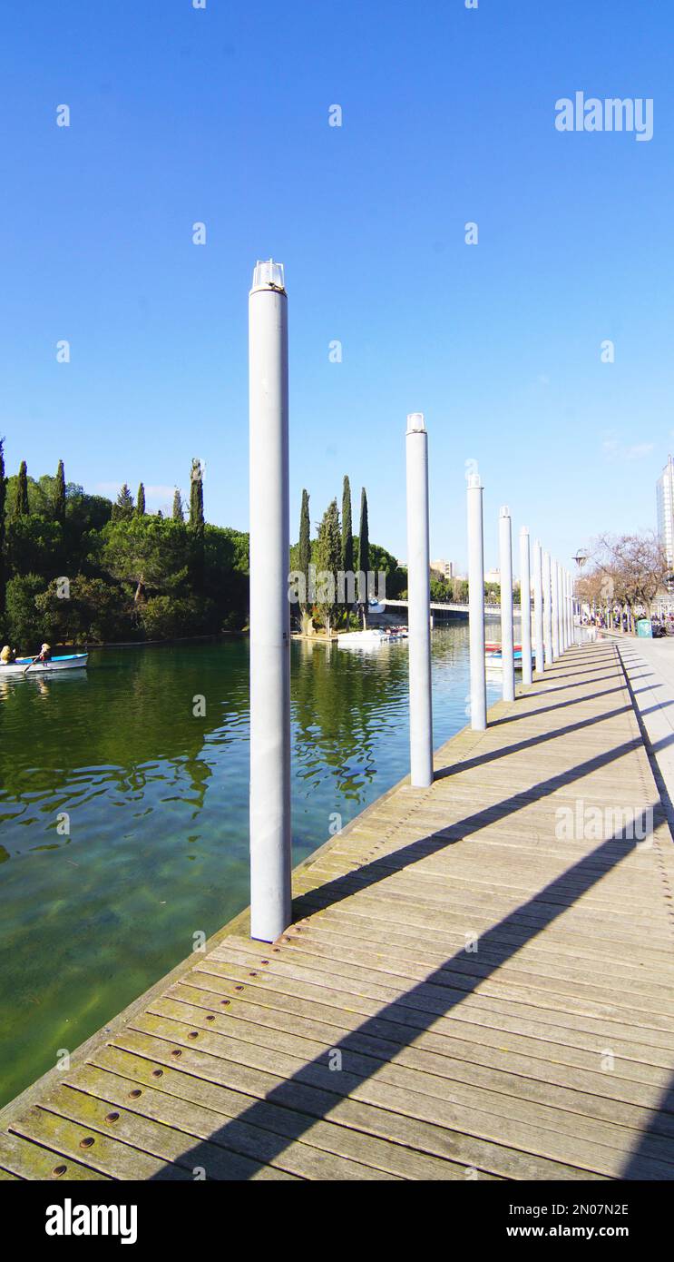 Catalunya park and urban landscape gardens and modern architecture in ...