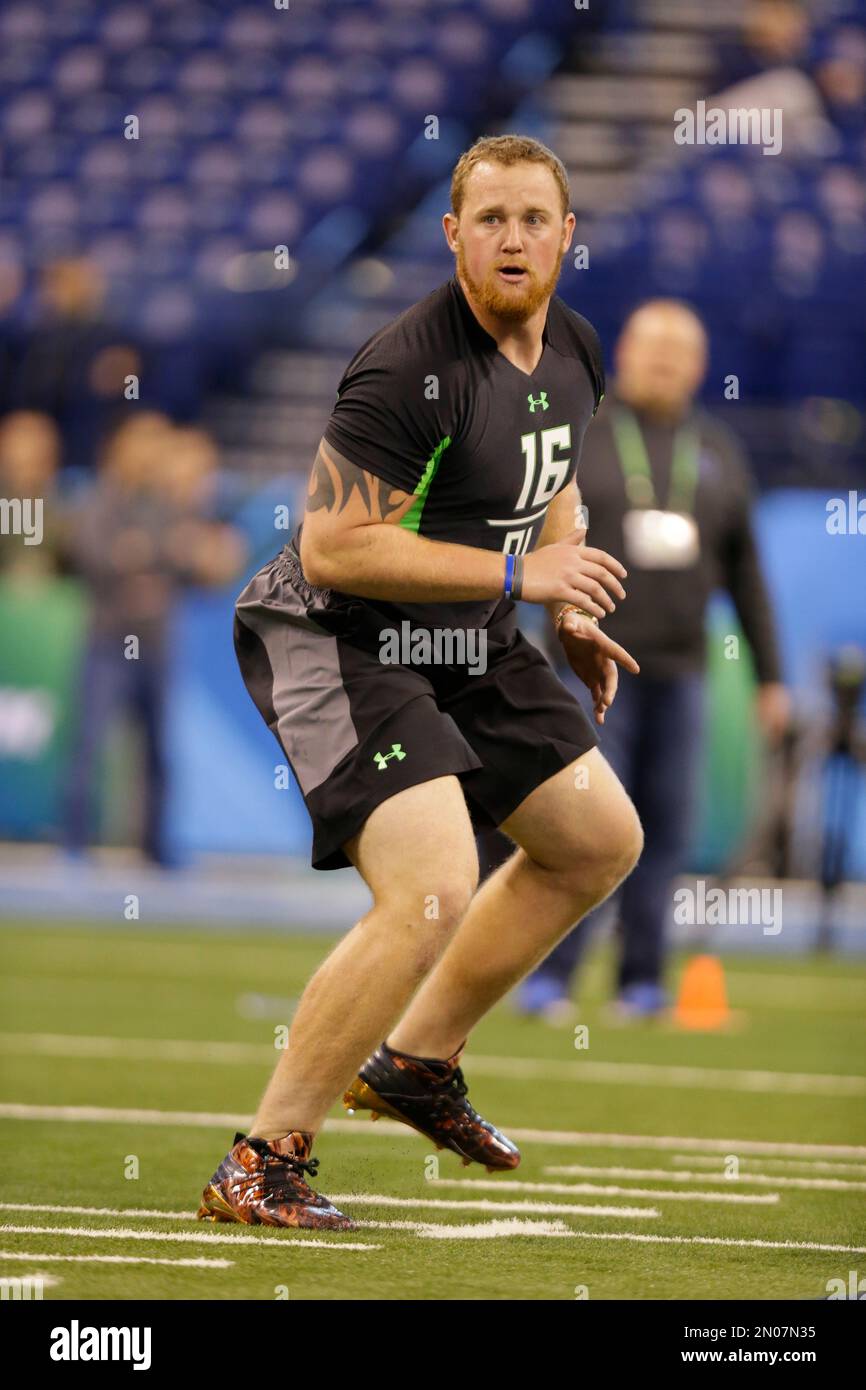 Cincinnati offensive lineman Parker Ehinger runs a drill at the NFL ...