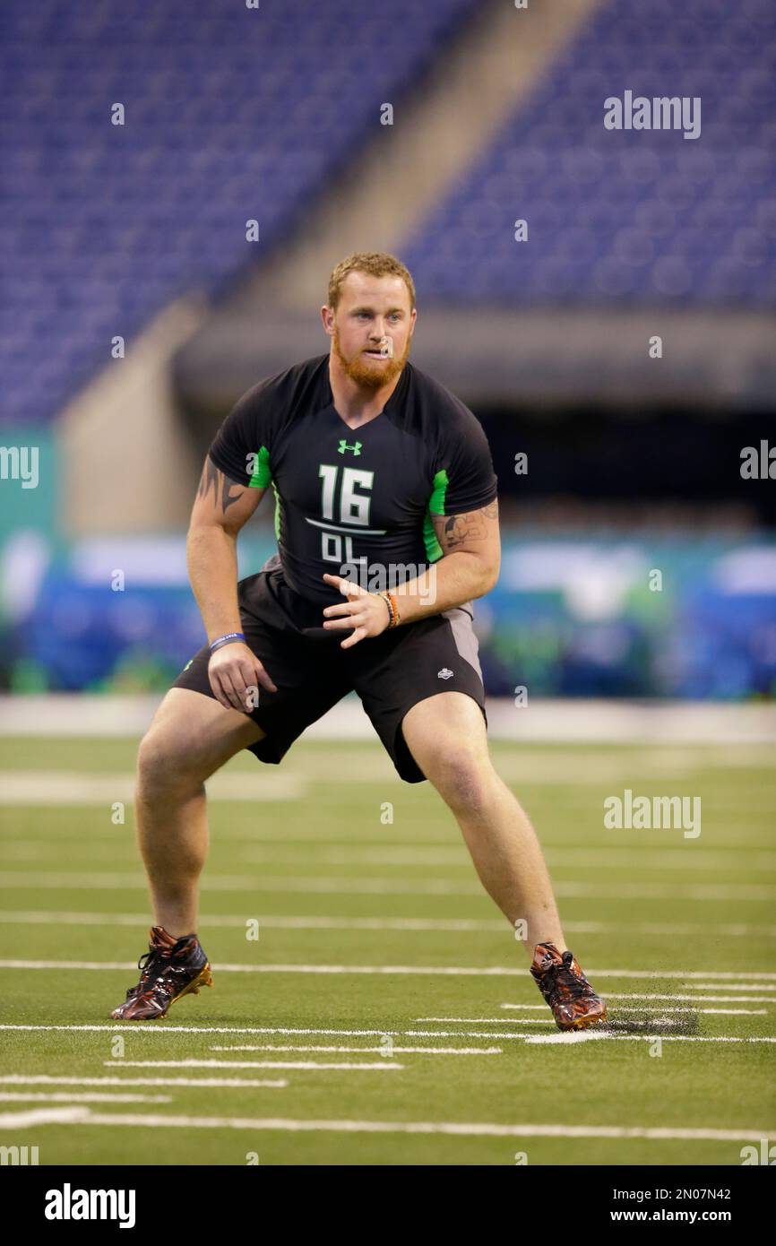 Cincinnati offensive lineman Parker Ehinger runs a drill at the NFL ...