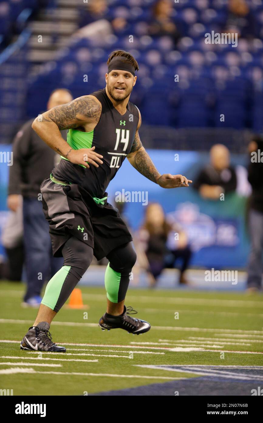 Ohio State offensive lineman Taylor Decker runs a drill at the NFL ...