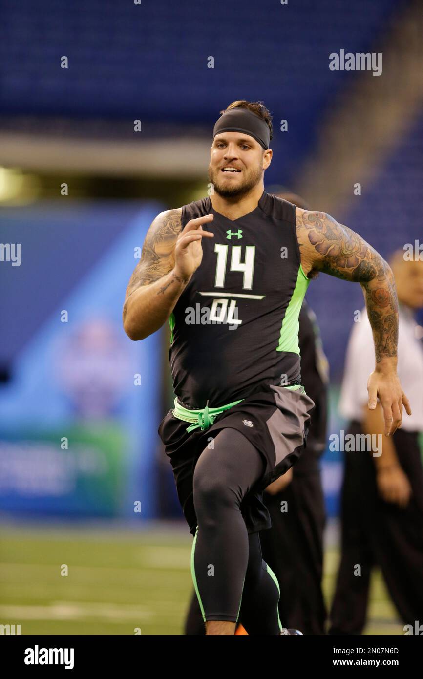 Ohio State offensive lineman Taylor Decker runs a drill at the NFL ...