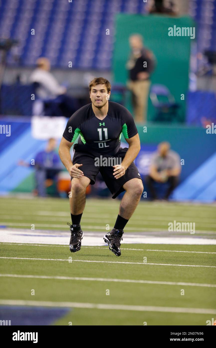 Michigan State offensive lineman Jack Conklin runs a drill at the NFL ...