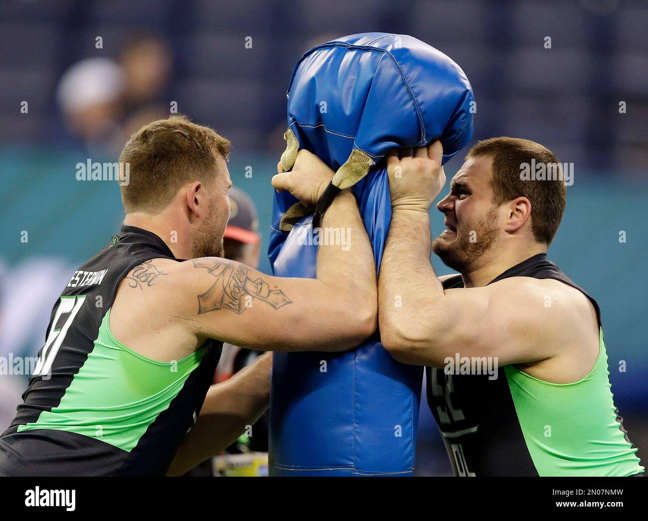 Arizona State offensive lineman Chris Westerman, left, and Kansas State ...