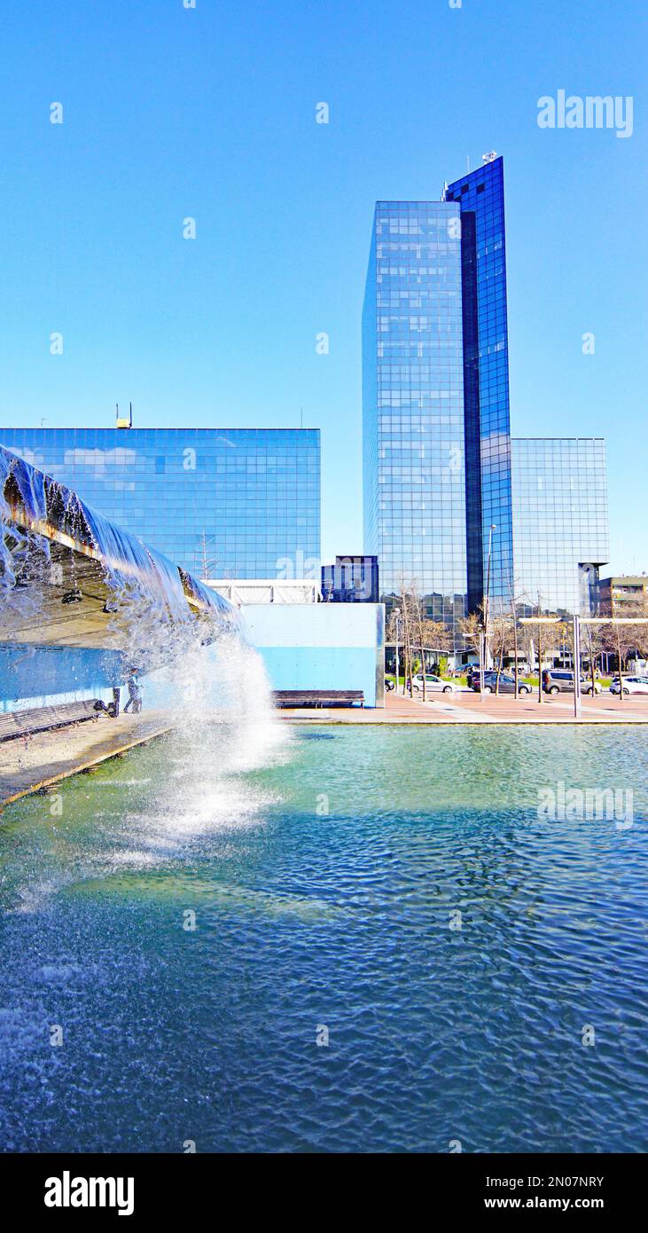 Catalunya park and urban landscape gardens and modern architecture in ...