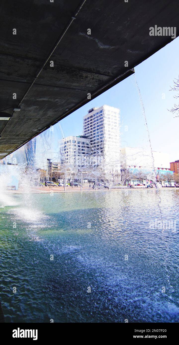 Catalunya park and urban landscape gardens and modern architecture in ...
