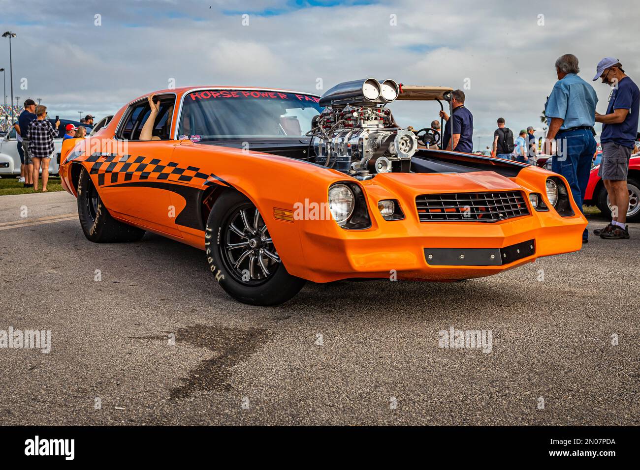 Daytona Beach, FL - November 26, 2022: Low perspective front corner view of a 1978 Chevrolet ...