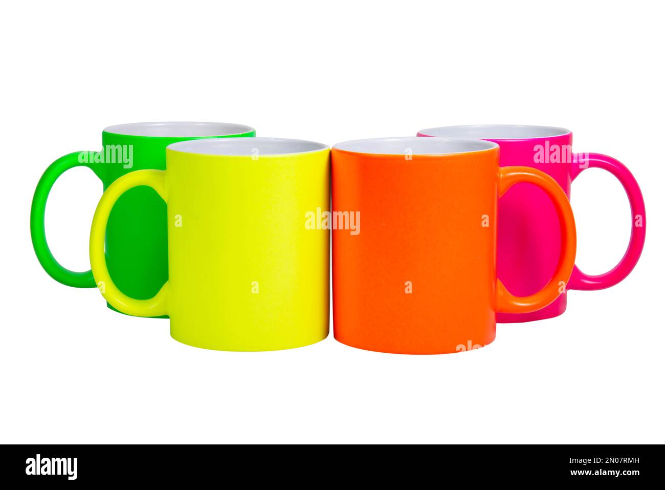 Multicoloe neon ceramic cups fot tea mug isolated on the white ...
