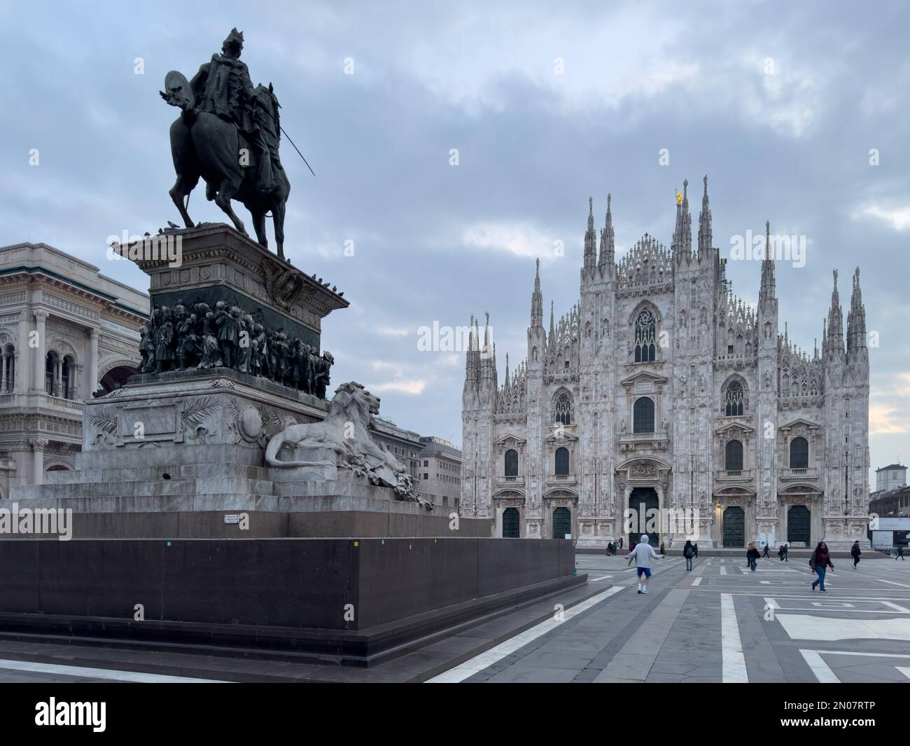 the Equestrian statue Vittorio Emanuele II in front of Duomo of Milan ...