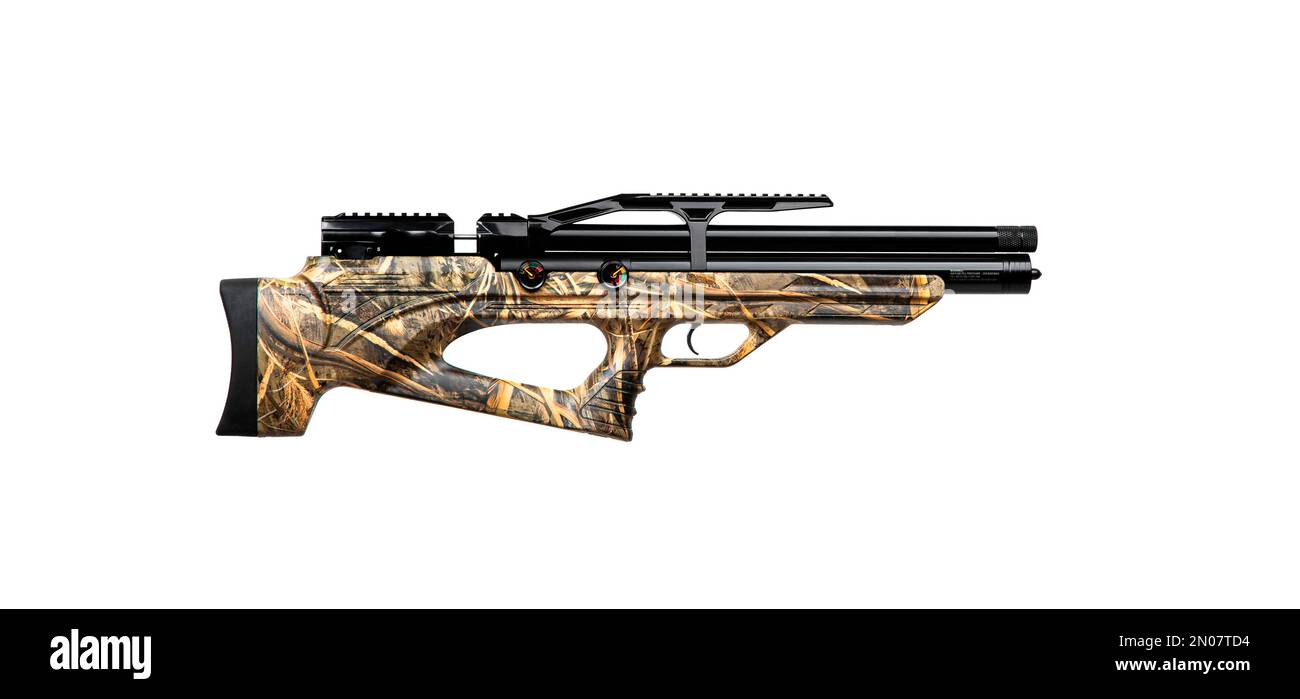 A modern air rifle with a futuristic design. Pneumatic weapon with a ...