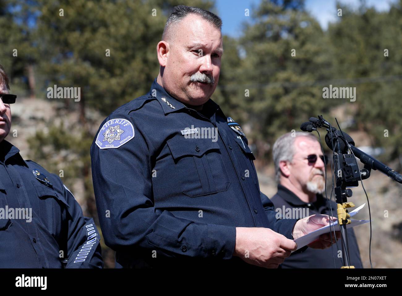 Park County Sheriff Fred Wegener speaks during a news conference on ...