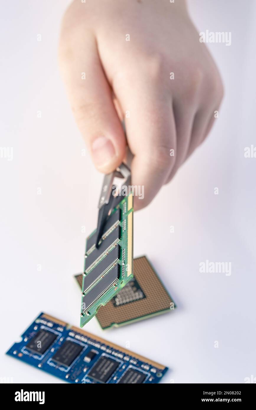 Technician fixing computer. Repair and upgrade concept of laptop ...