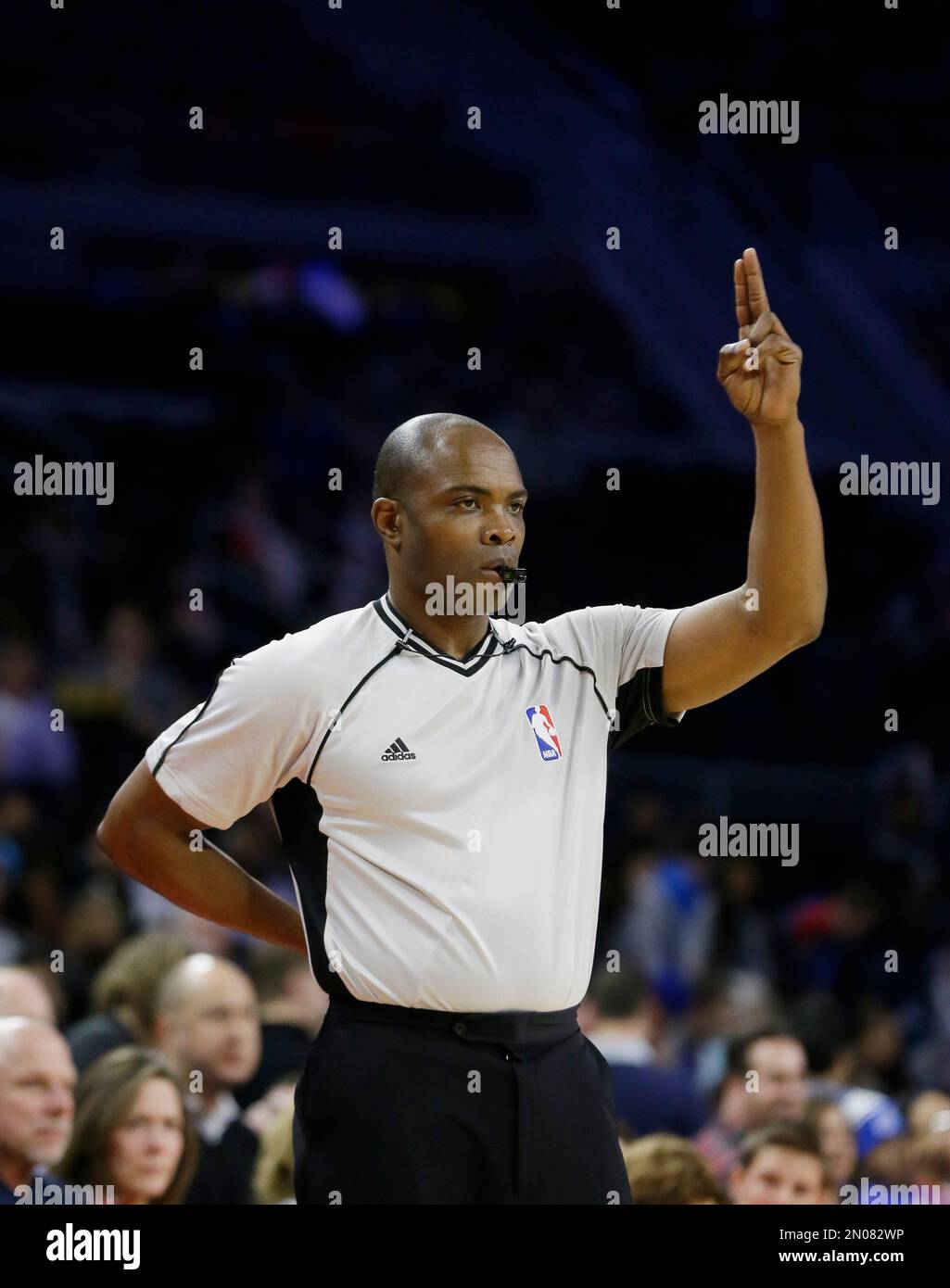 Referee Courtney Kirkland signals during the first half of an NBA ...