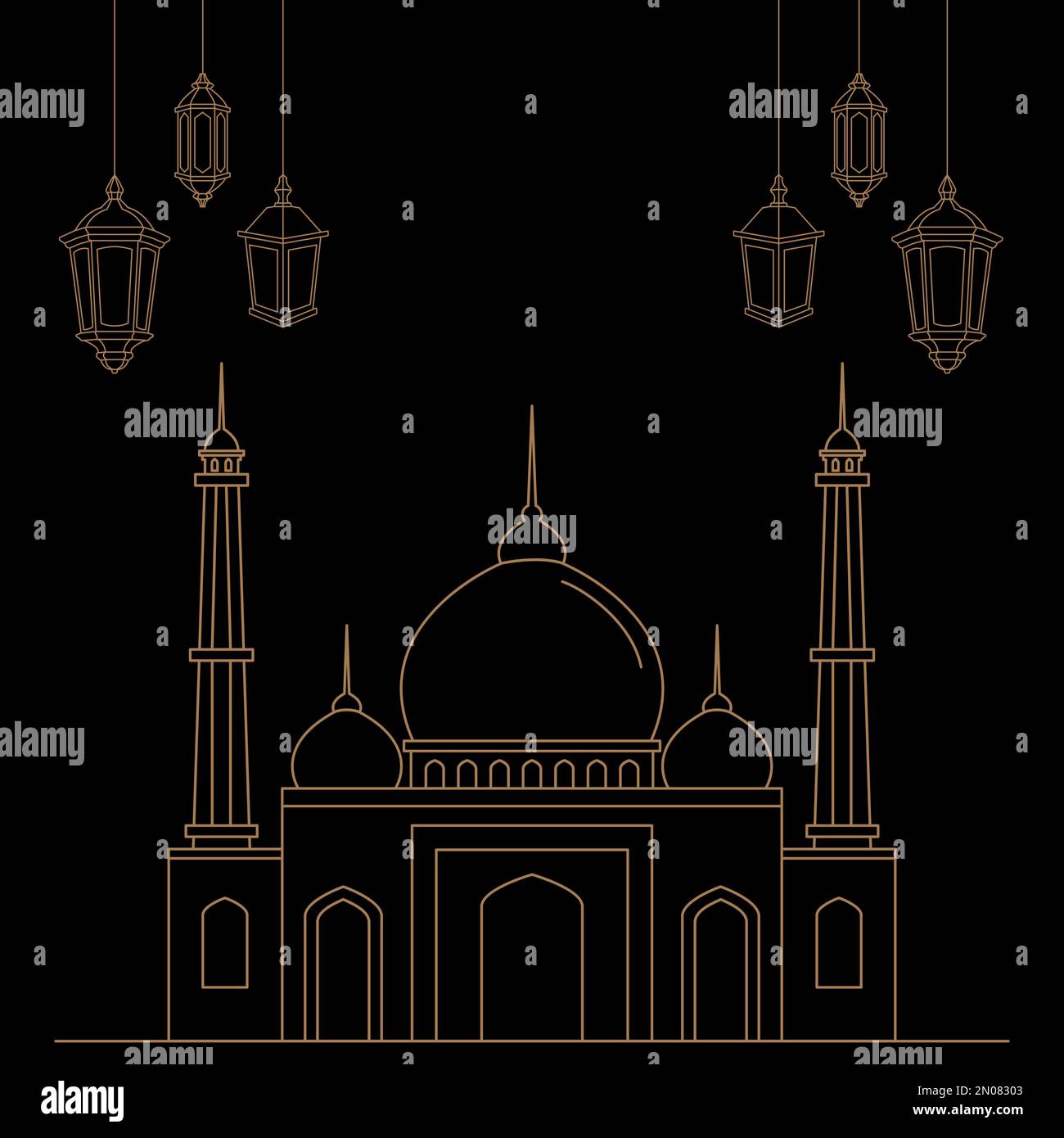 vector design of a lantern and an outline mosque with a white ...