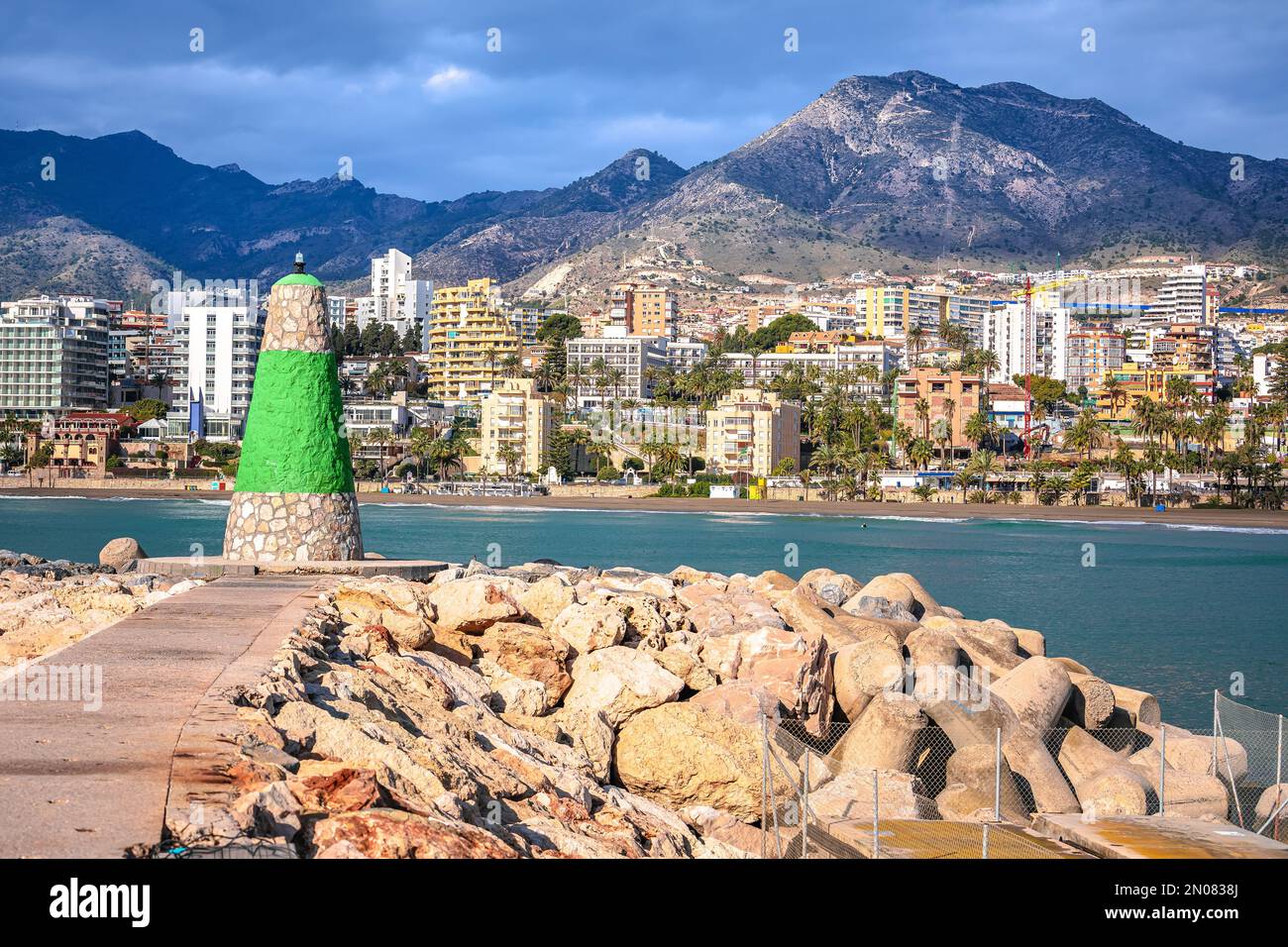 Benalmadena pier and waterfront view, Andalusia region, southern Spain ...