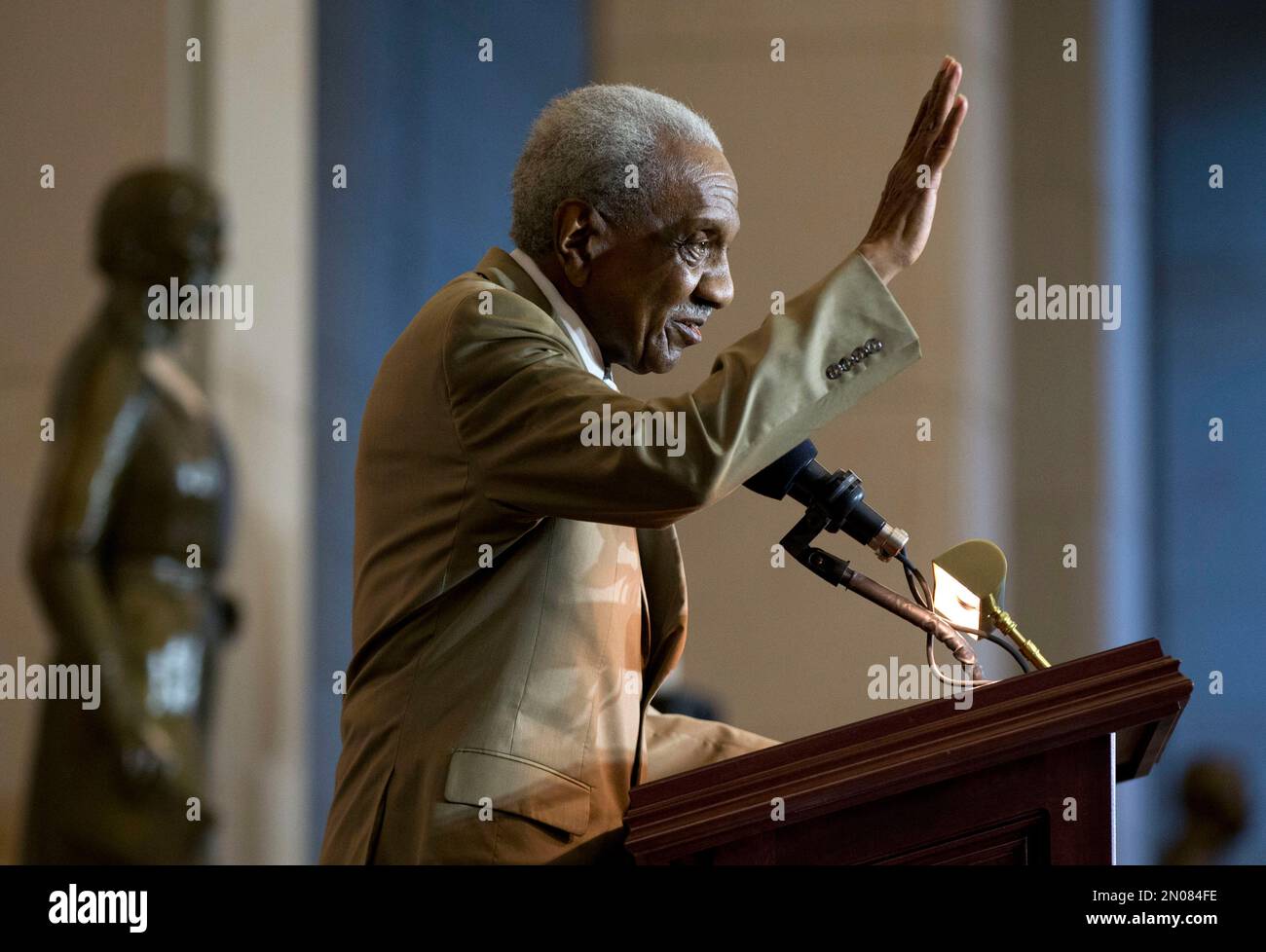 Foot soldier Frederick Douglas Reese, waves after receiving a ...