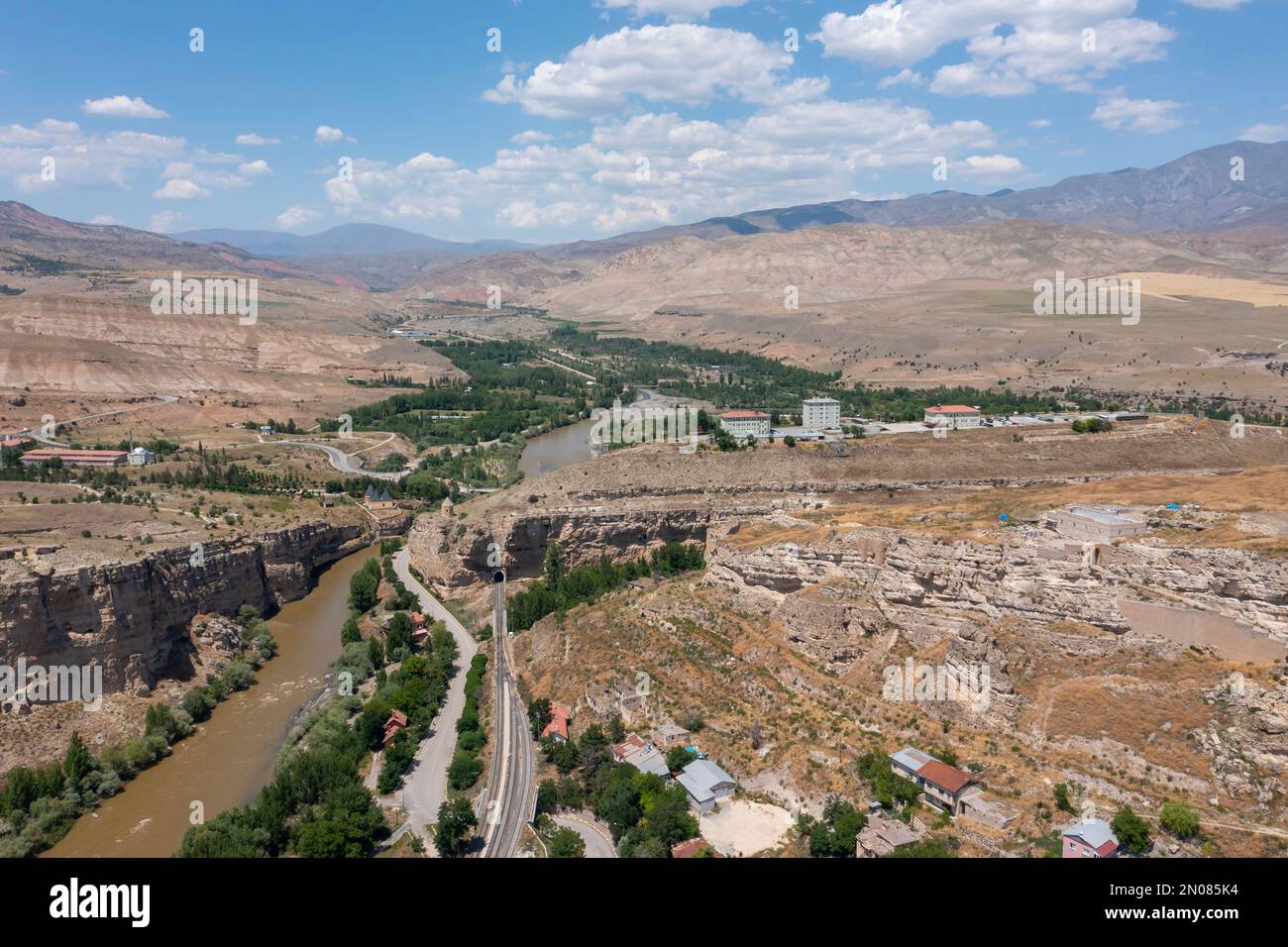 Kemah district city entrance. View of Sultan Melik Tomb and Karasu ...