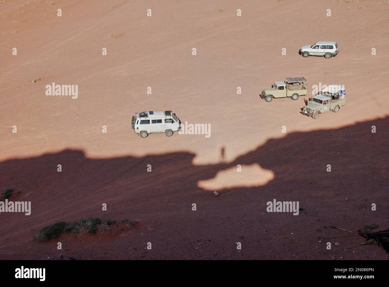 old adventurous VW Kombi Syncro 4WD van in rocky landscape of the arid ...