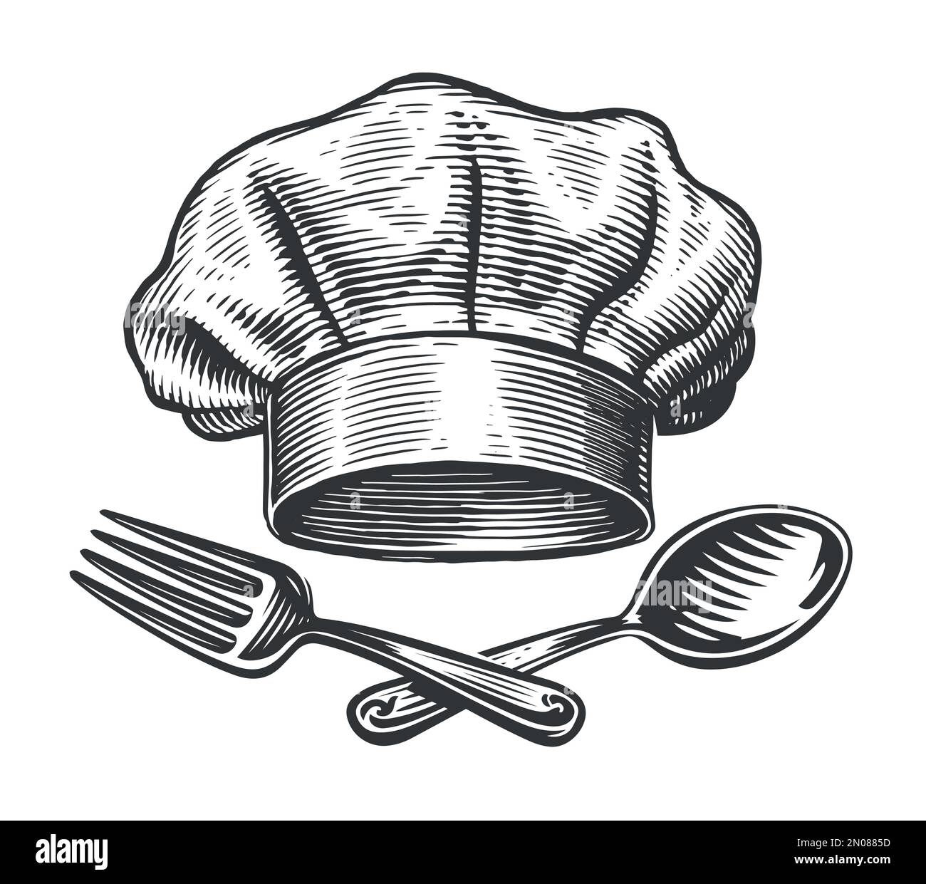 Chef Hat With Spoon And Fork Design For Restaurant Or Diner Menu Hand Chef Hat With Spoon And Fork Design For Restaurant Or Diner Menu Hand
