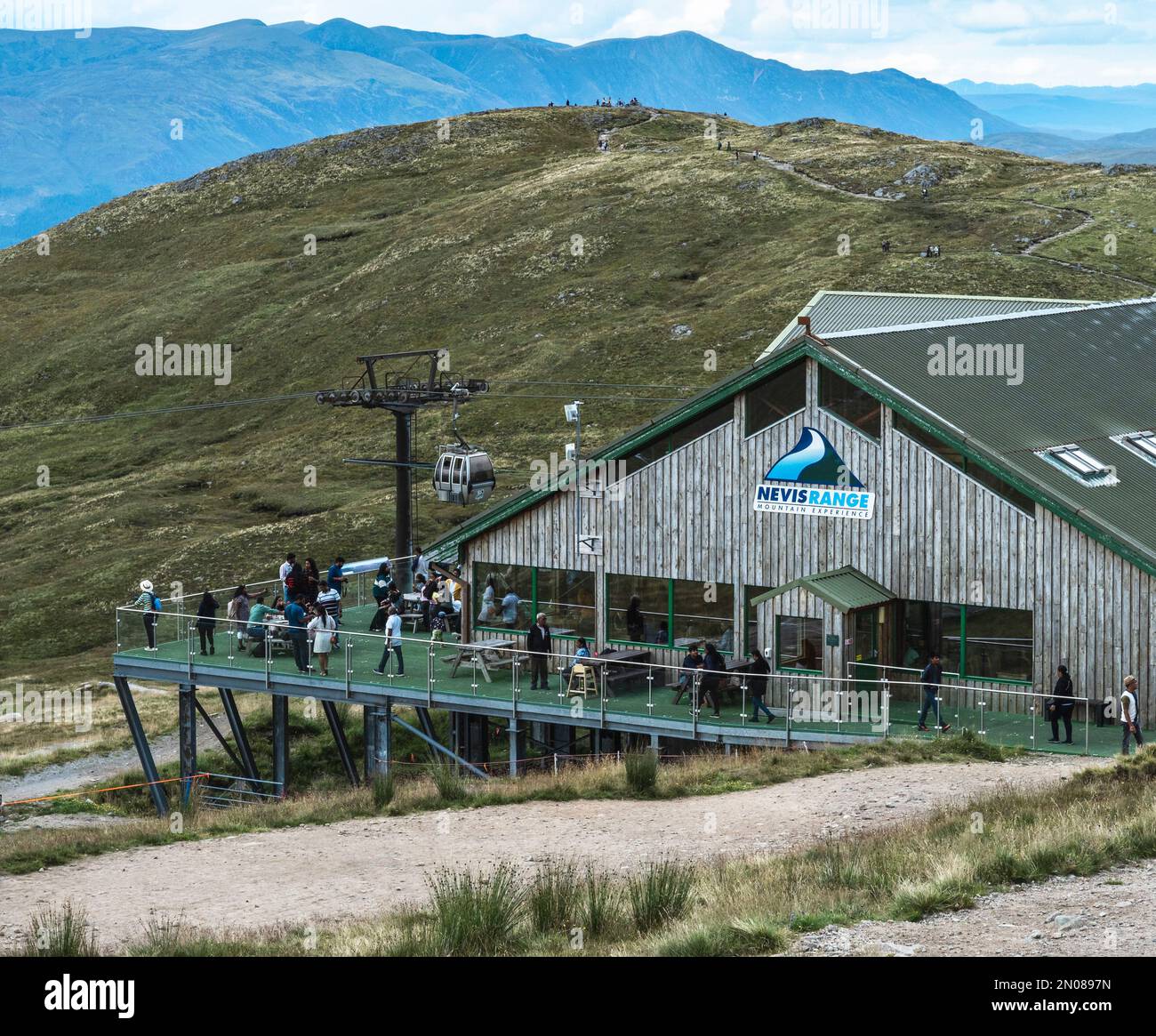 Viewing platform next to mountain gondola station of the Nevis Range ...