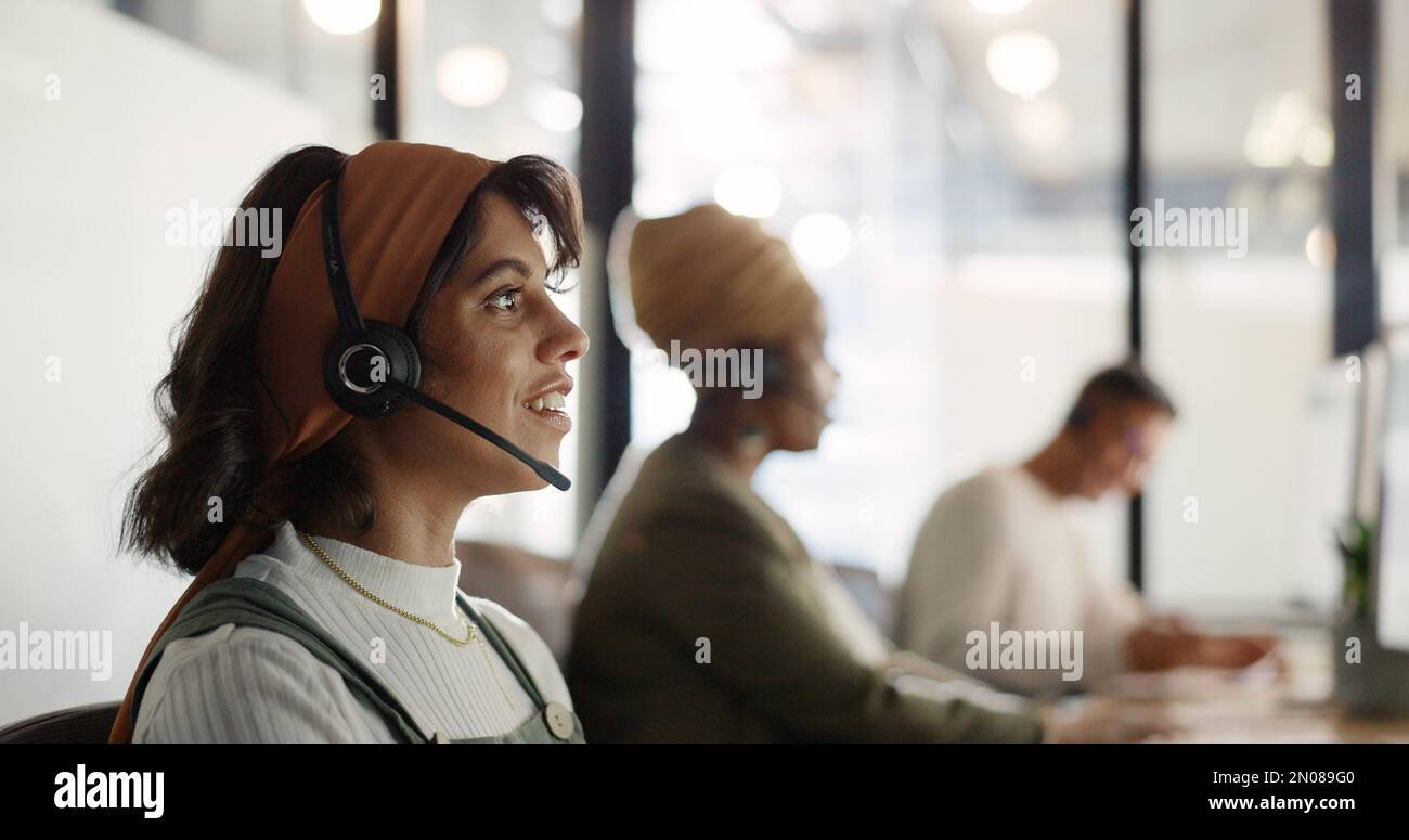 Call center, computer and consulting with business woman for ...