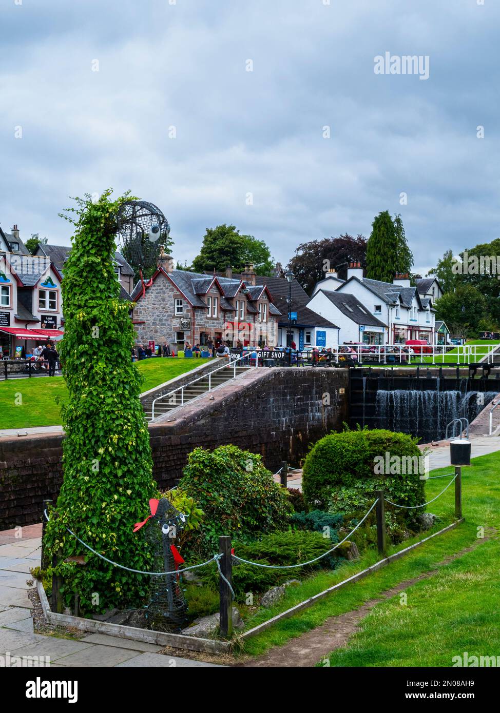 Shaped hedge structure by locks in village of Fort Augustus, Scottish ...
