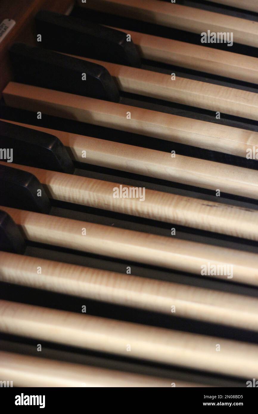 Old wood foot pedals on a medieval organ Stock Photo - Alamy