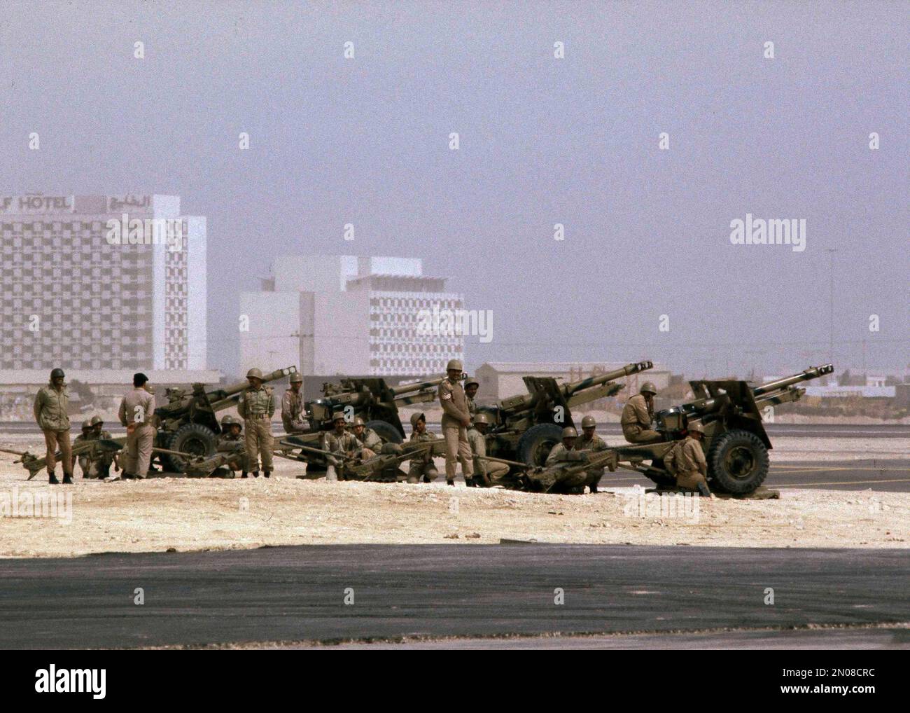 Qatari troops are pictured at the Doha airport for security measure ...