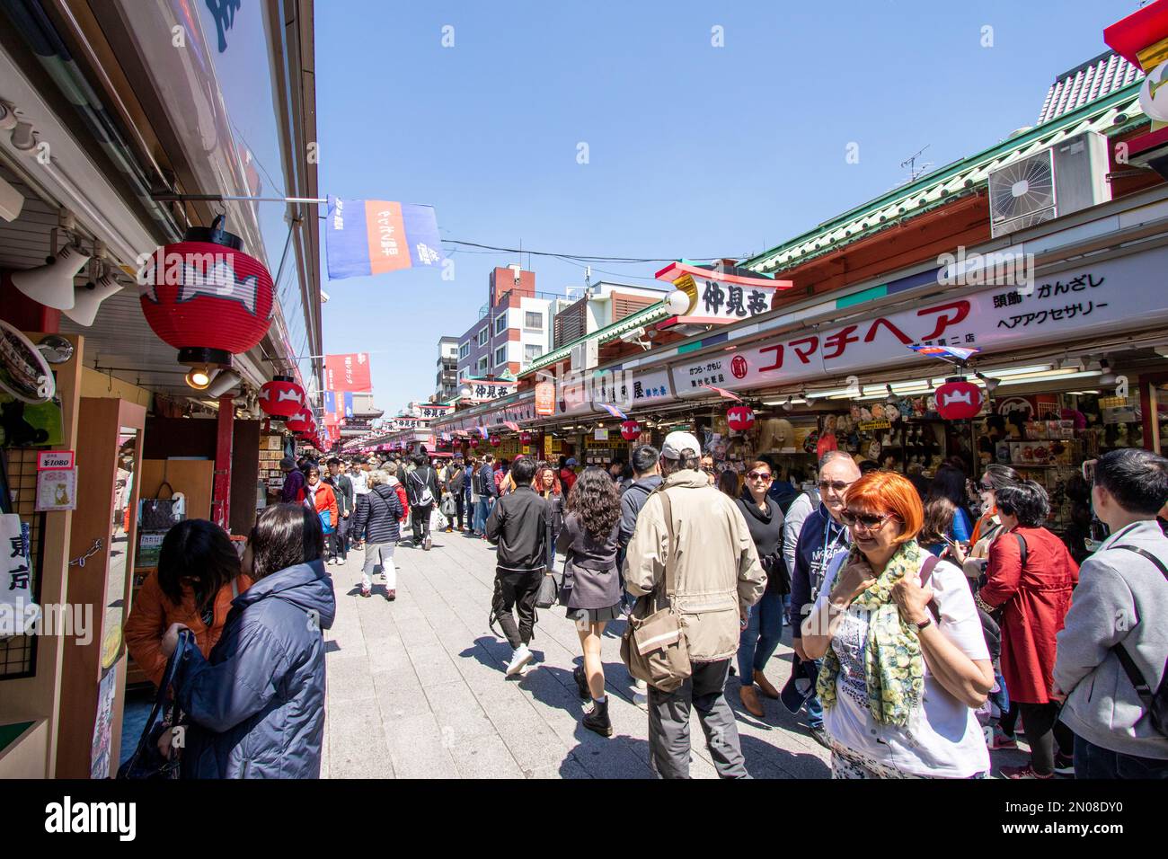 Tokyo, Asakusa shrine and Sensoji temple. Nakamise souvenir shopping ...
