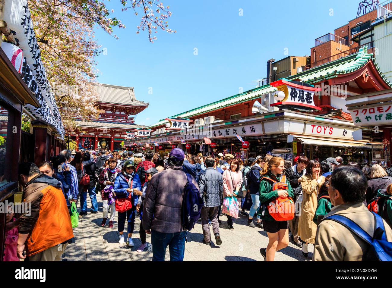 Tokyo, Asakusa shrine and Sensoji temple. Nakamise souvenir shopping ...