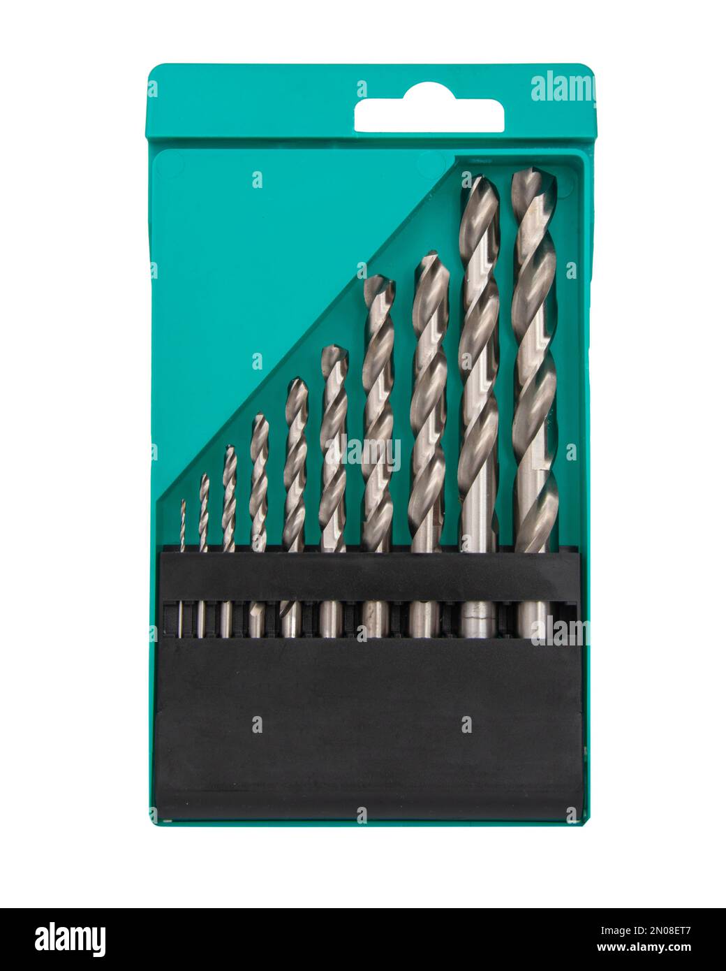 Drill bit set in box isolated on white Stock Photo - Alamy