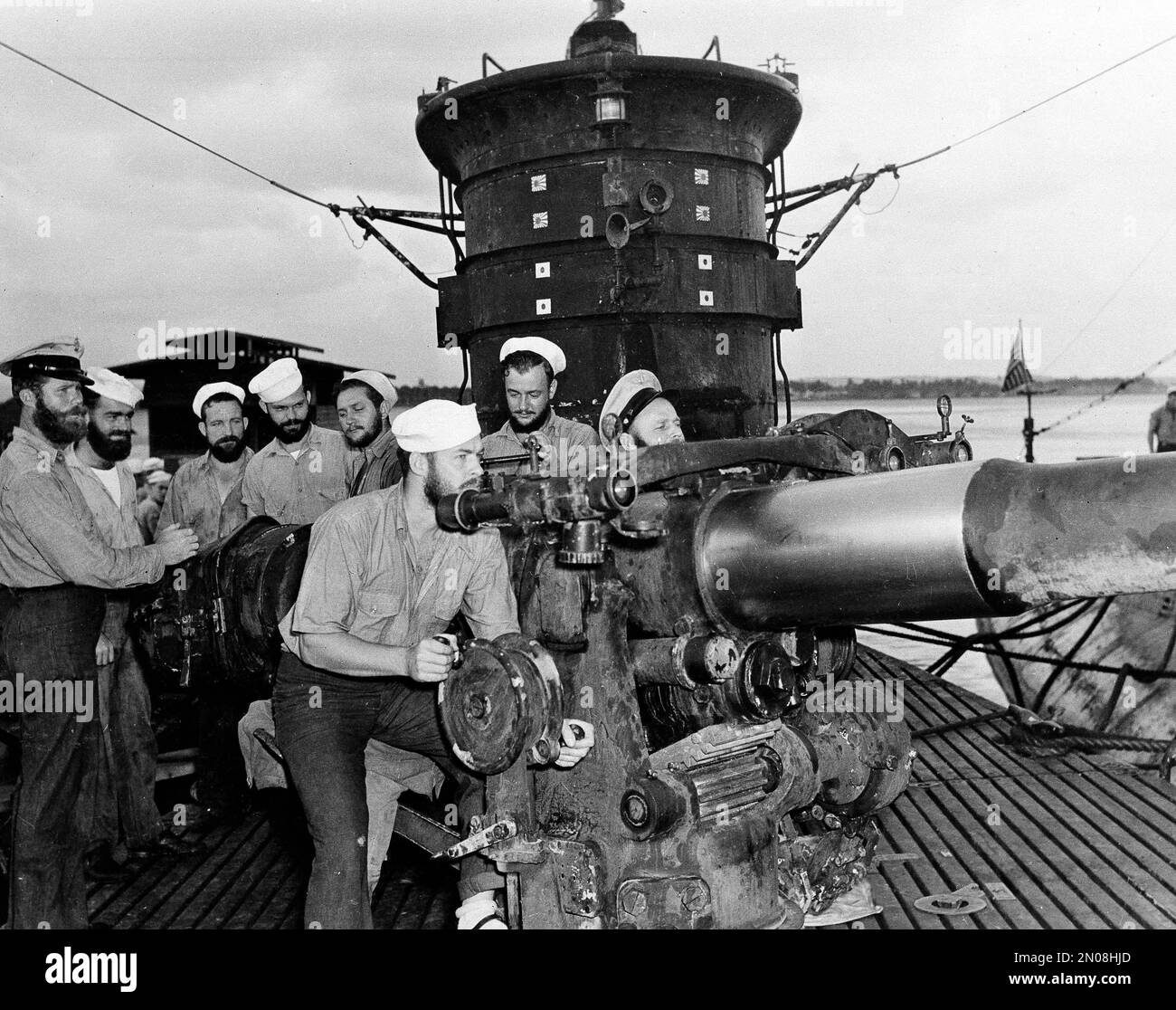 In this handout from the U.S. Navy, the crew of a U.S. submarine test ...