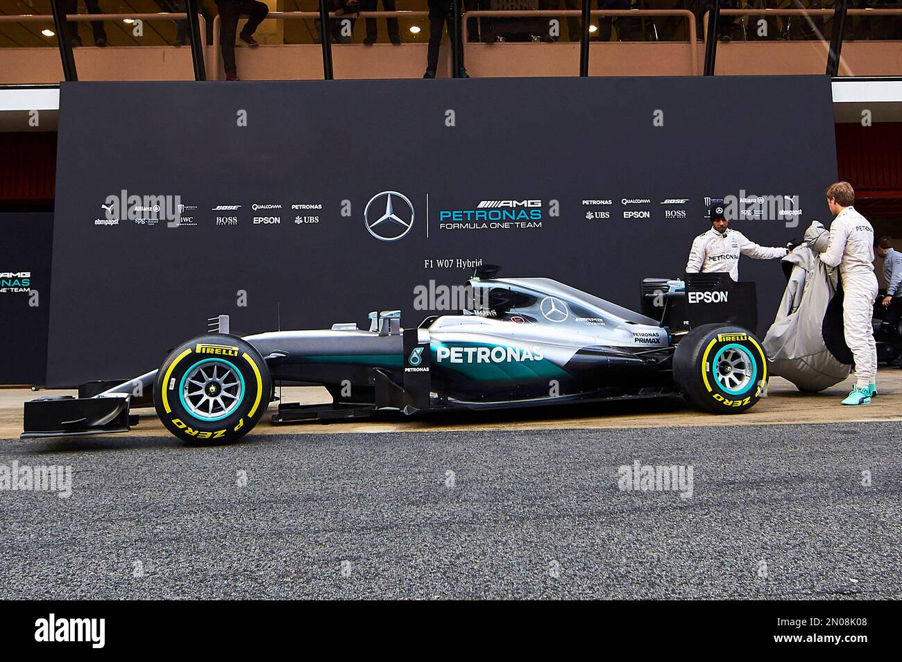 Mercedes drivers Lewis Hamilton from Britain, left and Nico Rosberg of ...