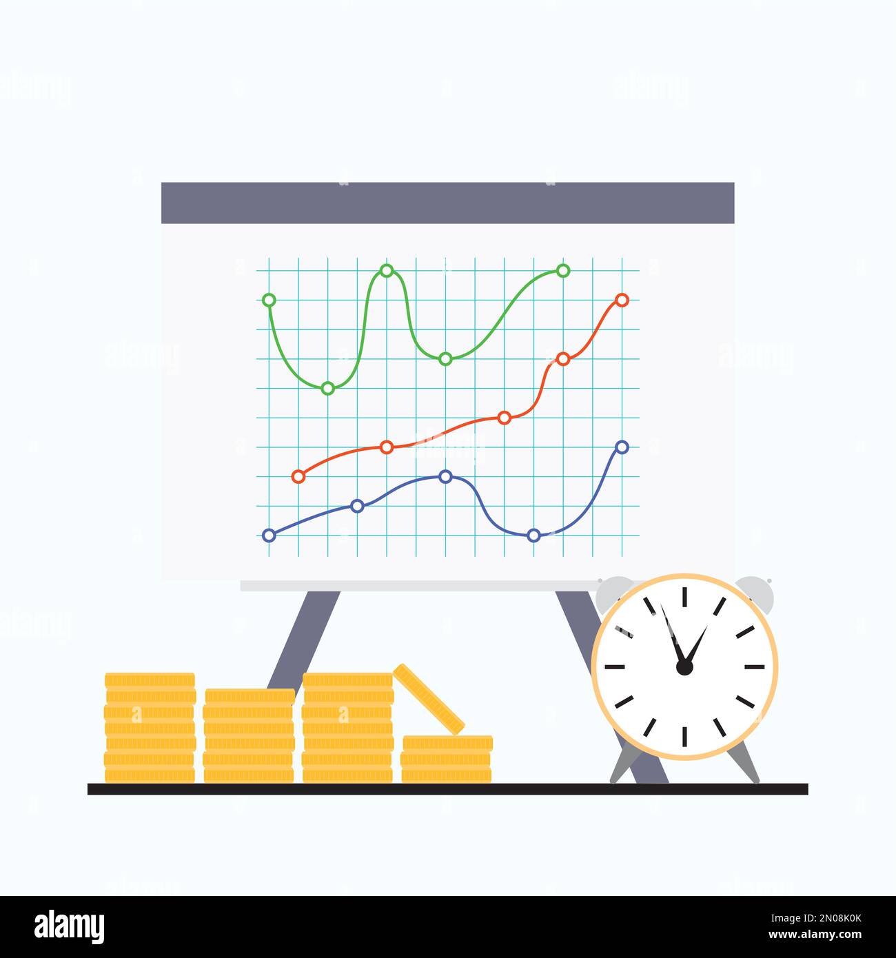 Line colored charts money and time on white board. Vector of chart ...
