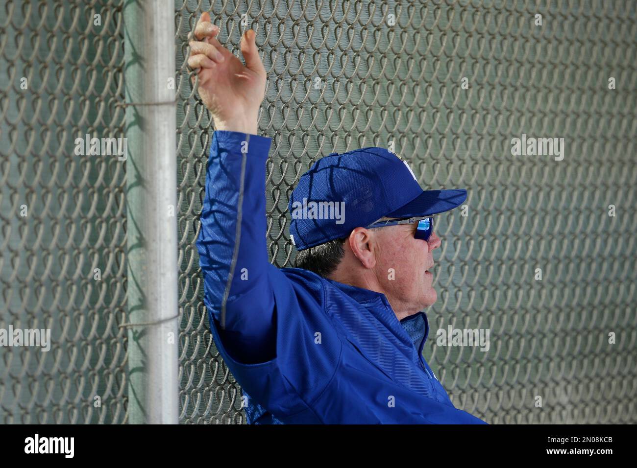 Kansas City Royals manager Ned Yost watches batting practice from ...