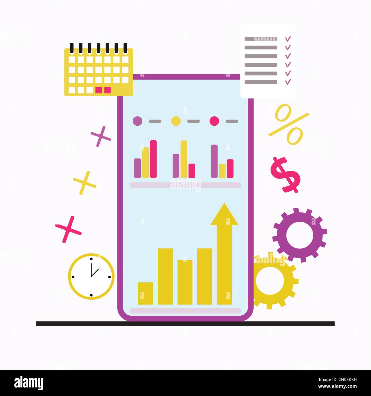 Increase business economic, info chart on smartphone, plan time and ...